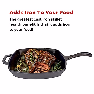 Jim Beam JB0217 10.5" Pre Seasoned Cast Iron Square Skillet for Grill, Gas, Oven, Electric, Induction and Glass, Black