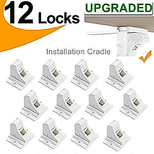 Baby Proofing Magnetic Cabinet Locks - 12 locks + 2 keys bundle with 2 Pack Fridge Child Safety Locks