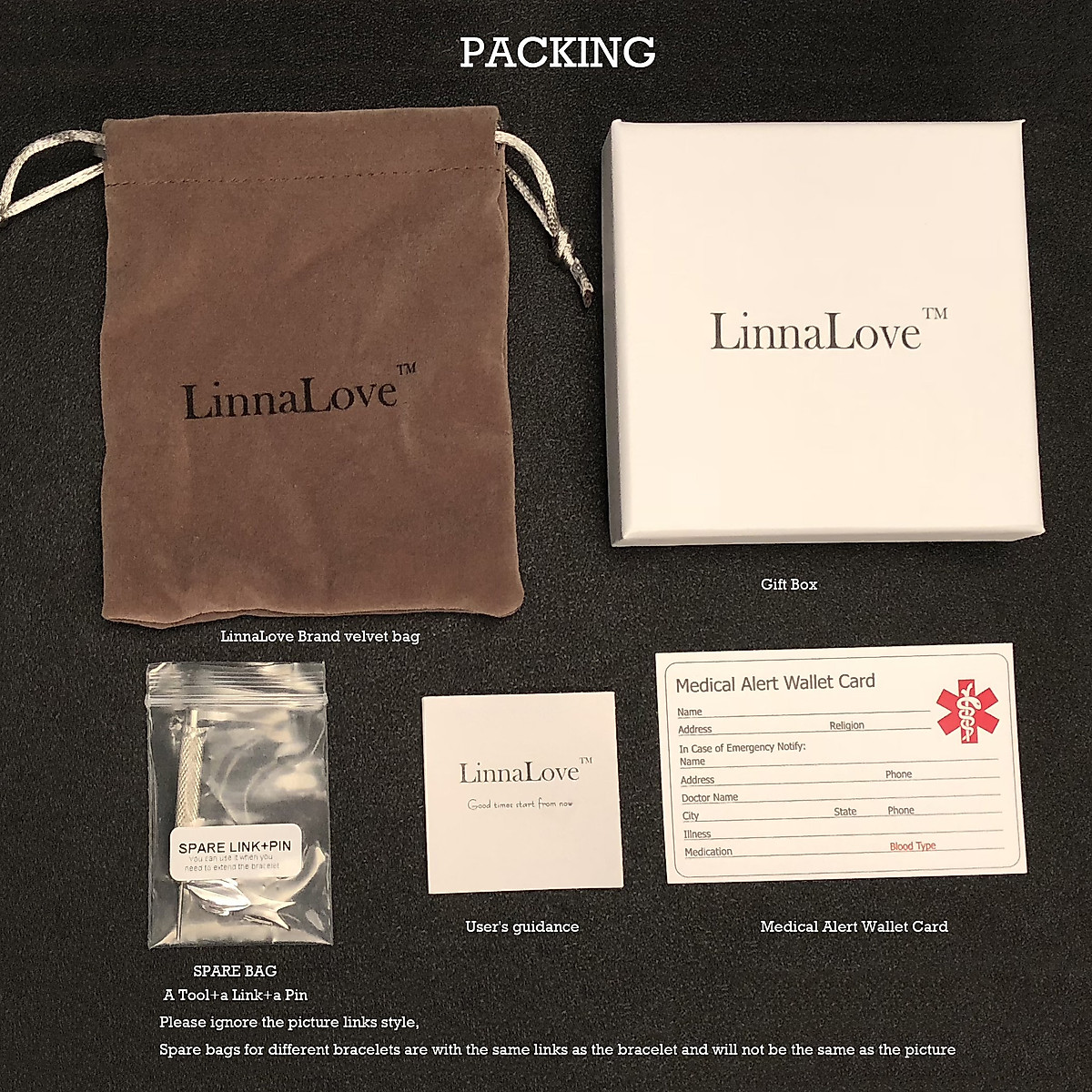 Tarring Shiny Star identification Bracelets for Women Medical alert bracelet with Free Engraving(7.5)