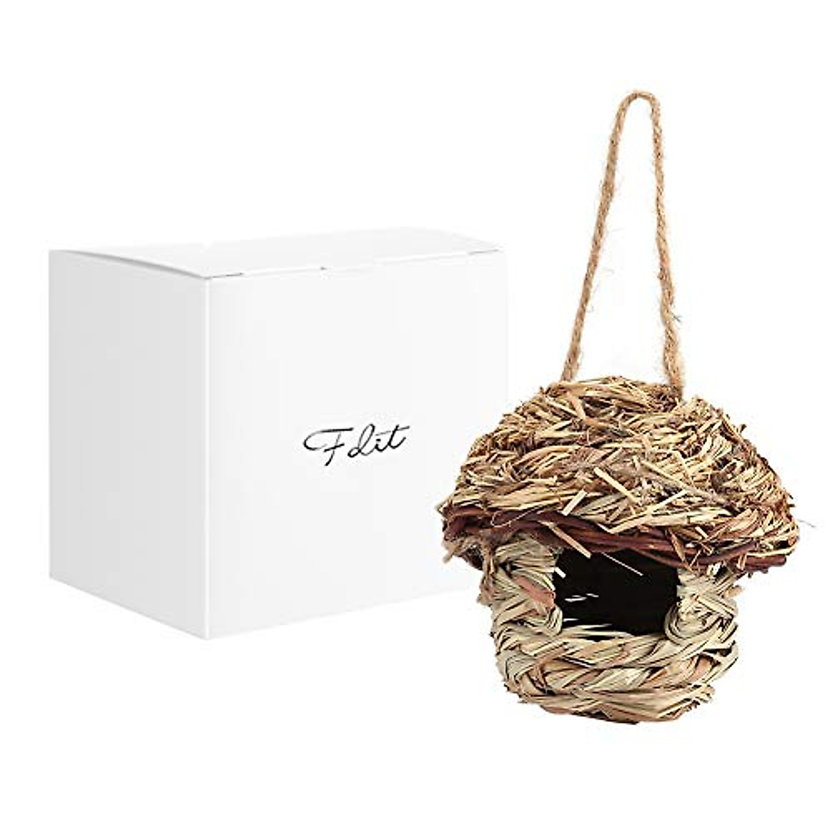 Fdit Bird Nest, Handwoven Straw Bird Nest Cage House Hatching Breeding Cave in 3 Size for Parrot, Canary or Cockatiel or Other Birds(S)