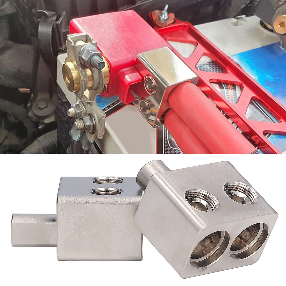 Acouto Car Audio Splitter Pure Ccopper Plated Material 2 Pcs Car Audio Amplifier Dual 1/0 Gauge to 1/0 Gauge Amp Input Reducers Discharge Bottle One Point Two Pure Copper Splitter