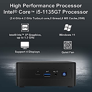 Intel NUC11PAHi7 Mini PC/HTPC,Mini Computer Windows 11,Four-Core i5 1135G7 - Up to 4.2 GHz Turbo,NVMe SSD DDR4 RAM,WiFi 6,BT 5.2 Thunderbolt 3,8K Support,Quadruple Monitor(16GB+256GB)