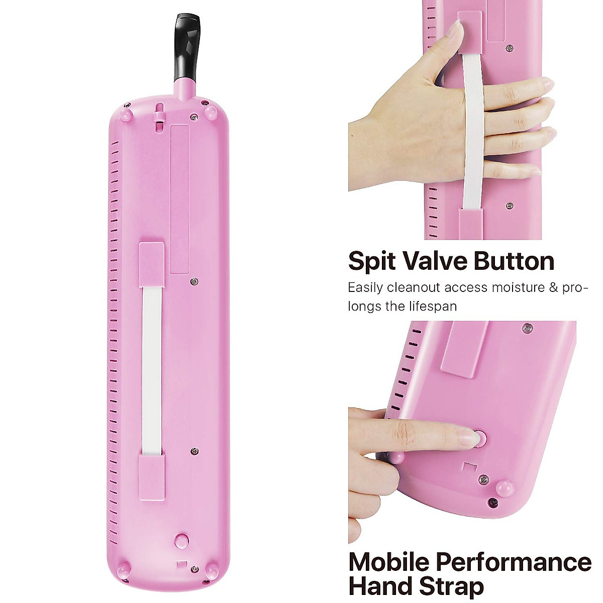 Flexzion Melodica 32 Key (Pink) Pianica Blow Piano Keyboard Harmonica Wind Instrument/w Portable Carrying Bag, 2 Long Tube Mouthpiece, 2 Trumpet Mouthpiece Kit