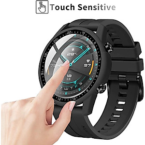 Acadeny [2-Pack] Case with Tempered Glass Screen Protector Compatible for Huawei Watch GT2 46mm, 9H Hardness 360° All-Round Protective Ultra Thin Protective PC Case Cover for - Black Black