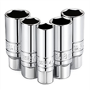 DNA MOTORING 5-Pcs 3/8-inch Drive Spark Plug Socket Set - 5/8" 3/4", 13/16", 14mm, 18mm, SAE & Metric, Cr-V,TOOLS-00152