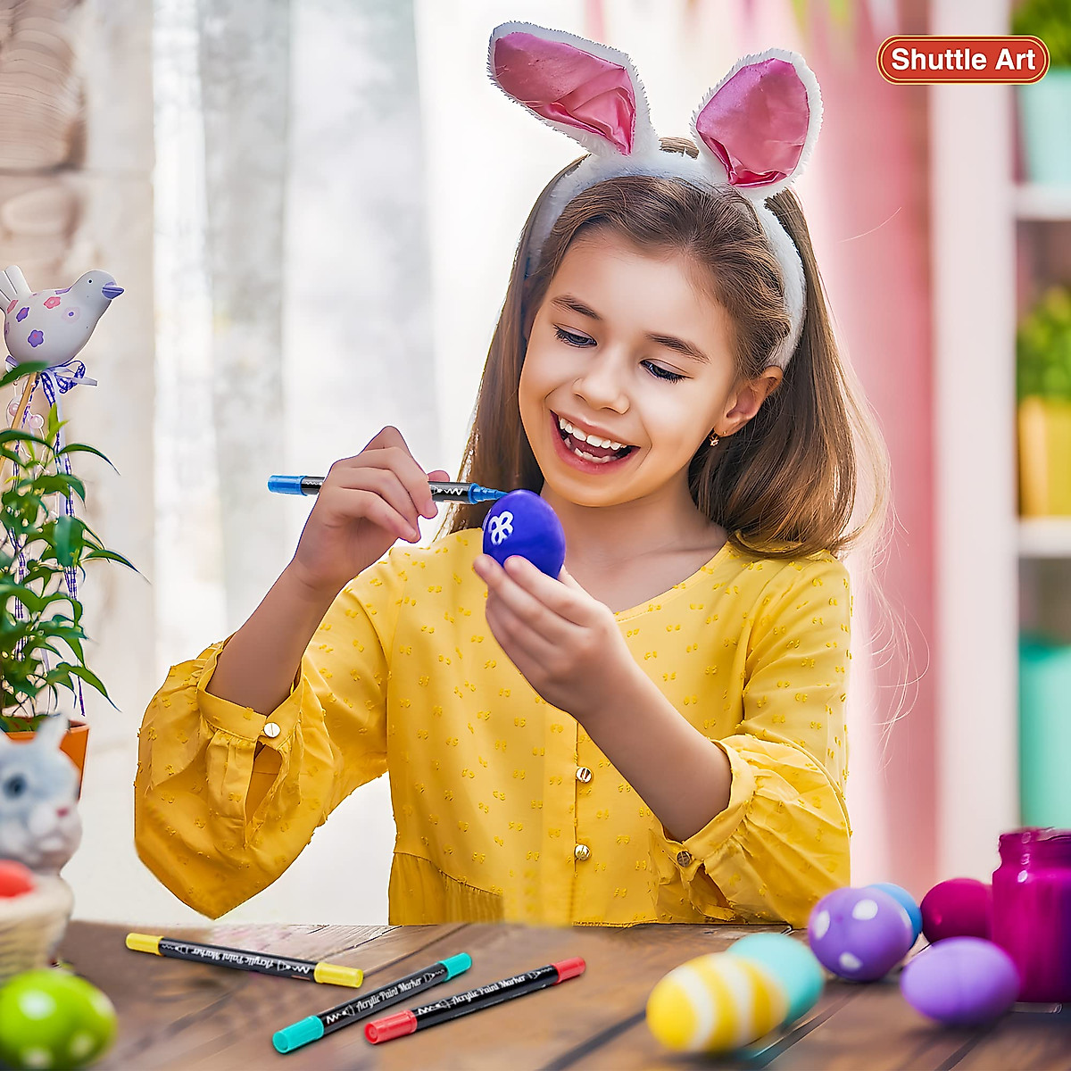 Shuttle Art 48 Colors Dual Tip Acrylic Paint Markers, Brush Tip and Fine Tip Acrylic Paint Pens for Rock Painting, Ceramic, Wood, Canvas, Plastic, Glass, Stone, Calligraphy, Card Making, DIY Crafts