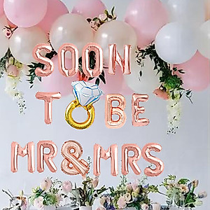 Soon To Be Mr & Mrs Balloons, Rose Gold Wedding Rehearsal/Engagement/Bridal Shower/Bachelorette Party Sign Supplies Decorations