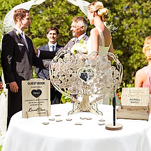 FORBFAN Wedding Guest Book Alternative, 100 Pcs Wooden Heart Drop Box Guest Book with Photo Frame, Guest Book Wedding Reception