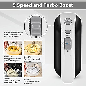 Mixer Electric Handheld - 400W Ultra Power for 5 Speed with Turbo Boost, 5 Stainless Accessories in Storage Case - Essential Kitchenaid Hand Mixer Electric for Cake, Dough, Egg, Baking