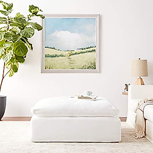 Sunset Trading Contemporary Puff Collection Slipcovered 44" Square Sectional Modular Stain-Proof Water-Resistant Washable Performance Fabric | White Ottoman, Oversized Down Filled Large Sofa Footrest