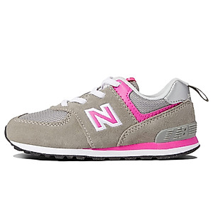 New Balance Baby Girls 574 Core Bungee Sneaker, Grey/Pink, 2 Infant