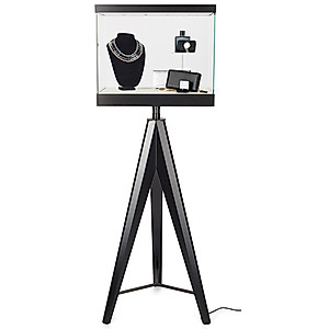 Displays2go 24" Glass Display Case w/ Pull-Out Door, 8 LED Lights, Tripod Legs - Black (DCTRIPLED)