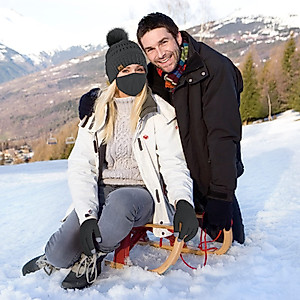 URATOT Winter Warm Knitted Sets Beanie Pompom Hat Scarves Winter Touchscreen Gloves Scarf Set for Men Women