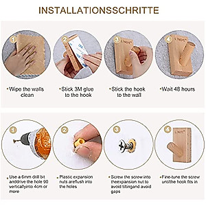 LINGYE Wooden Coat Hooks Wall Mounted, Handmade Natural Beech Wood Hook Bath Towel Hooks Coat Rack Hooks Decorative Hooks Towel Rack, for Bathroom Kitchen Bedroom (Rectangle 6Pack)