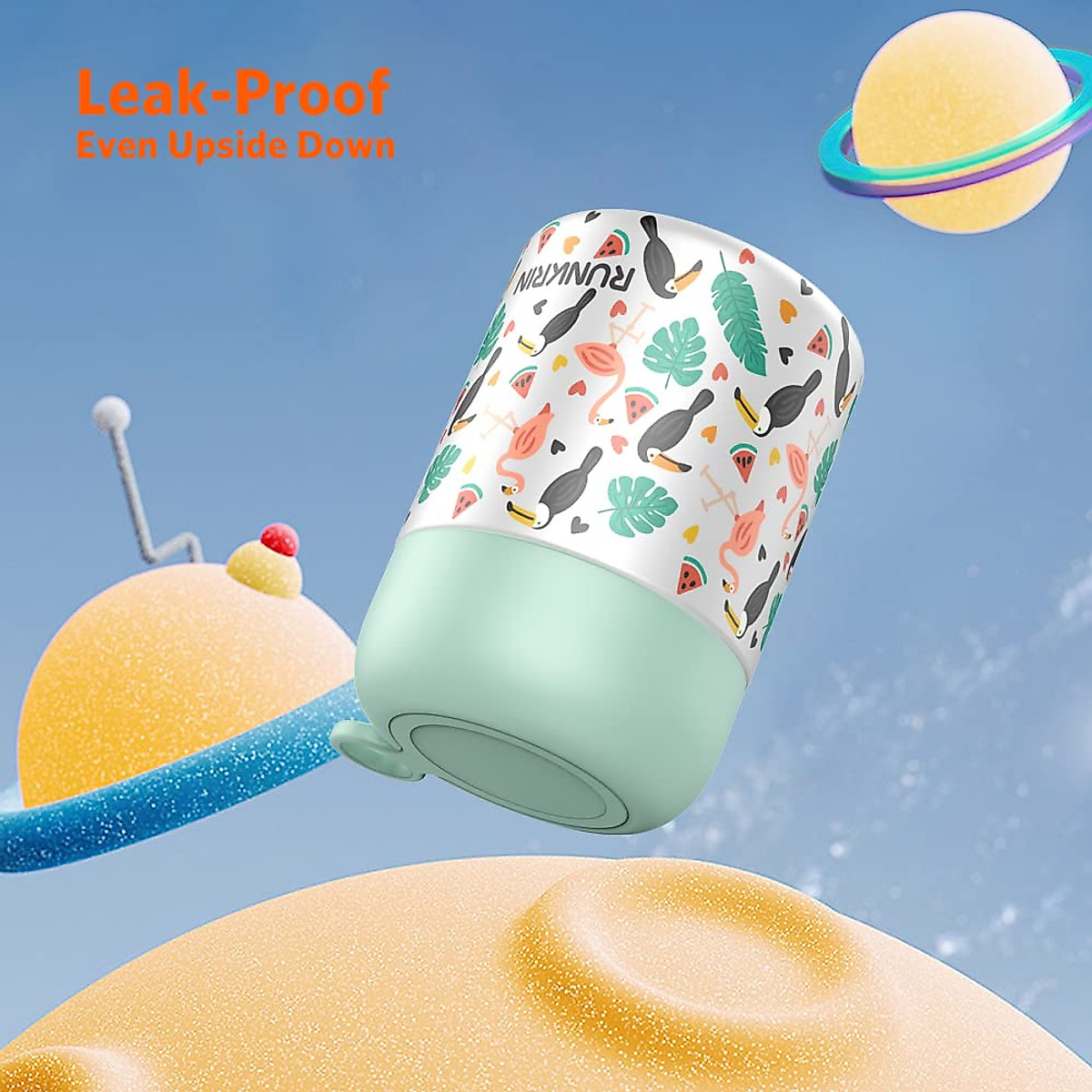 Insulated Food Jar for Hot Food, Runkrin 16oz Thermos Vacuum Double Wall Lunch Container with Spoon, Leak Proof Stainless Steel Thermal Bento Box for Kids Boys Girls Adults