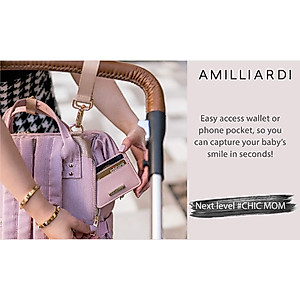 AMILLIARDI Diaper Bag Backpack - 6 INSULATED Bottle Holders - Detachable Stroller Straps (Light Pink)