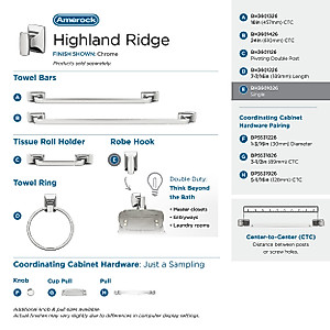 Amerock BH3601026 | Chrome Single Robe Hook | 2-5/8 in. (67 mm) Length Towel Holder | Highland Ridge | Towel Hook for Bathroom | Bathroom Hardware | Bath Accessories
