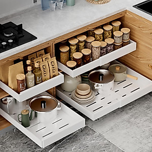 ALANSON 2 Pack Pull Out Cabinet Organizer 21 inch Deep,Expandable Pull out Drawers for Cabinets Adhesive with Film, No Drill Slide Out Drawers for Kitchen Cabinets