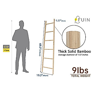 FUIN Fully Assembled 6ft Bamboo Blanket Ladders Wood Decorative Wall Leaning Rustic Farmhouse Bathroom Quilt Towel Display Rack Holder