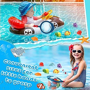 Leitee 14 Pcs Bath Toy Discoloration Water Spraying Floating Animals Shark Fishing Play Set with Fishing Nets Bathtub Squirt Toys for Babies and Kids (Cute)