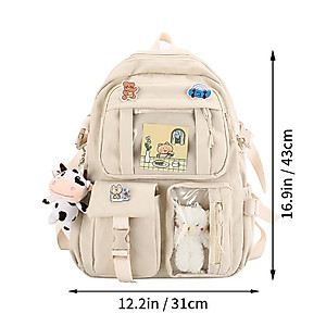 TUMPETY Cute Backpack Cute Kawaii Backpack for Girls Kawaii School Backpack Anime Backpack Keychain Pendant Light Travel Backpack (white)