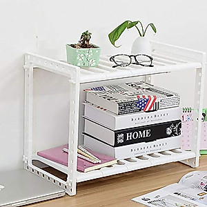 WBTY 2 Layer White Stainless Steel Under Sink Storage Shelves Adjustable Kitchen Storage Shelves