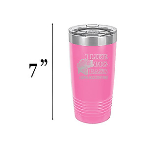 Rogue River Tactical Funny Fishing 20 Oz. Travel Tumbler Mug Cup w/Lid Vacuum Insulated Hot or Cold I Like Big Bass Fishing Gift Fish (Pink)