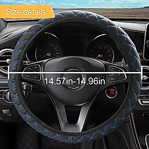 LoyaForba Car Steering Wheel Cover, Soft Leather Breathable Auto Steering Wheel Anti-Slip Protector, Universal Elastic 15 inch Stitching for Men Women Girls, Car Interior Accessories (Black/Blue)