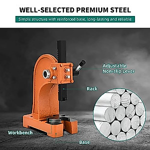 YITAHOME Manual Arbor Press 1 Ton, 5.5 Inch Maximum Height, Heavy Duty Arbor Presses, with Manual Desktop Arbor Press Cast Iron Material, Orange Press Machine for Riveting Punching Holes