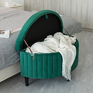 Half Moon Modern Velvet Tufted Storage Ottoman Bench, Green