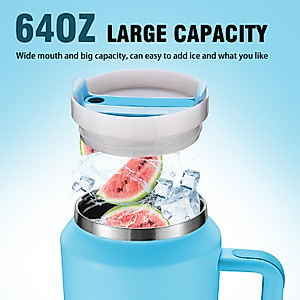 PlanetFlame 64oz Insulated Tumbler with Handle, Stainless Steel Double Wall Vacuumn Water Bottle, Lid and Straw for School, Gym, Hiking & Camping, Blue