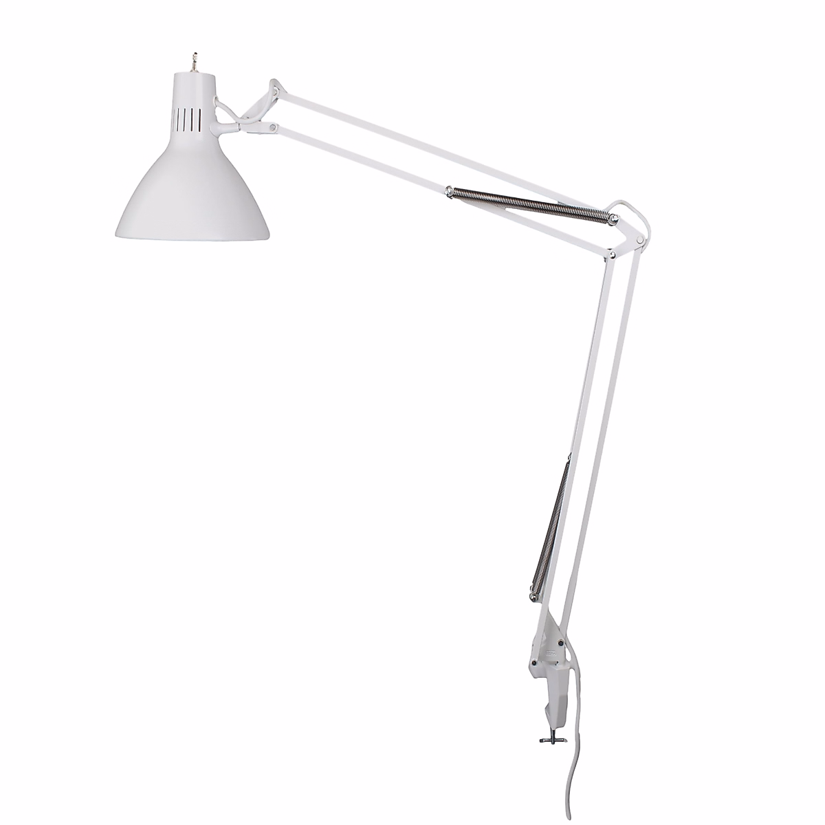 Luxo LS1AWT LS 23W CFL Task Light, 45" Powder-Coated Arm with External Springs, Edge Clamp, White
