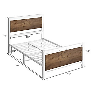4 EVER WINNER Twin Bed Frames Wood with Headboard, Twin Size Platform Metal Bed Frame, Heavy Duty Steel Slat Twin Metal Bed Frames, No Box Spring Needed, Mattress Foundation, Anti-Slip, Easy Assembly