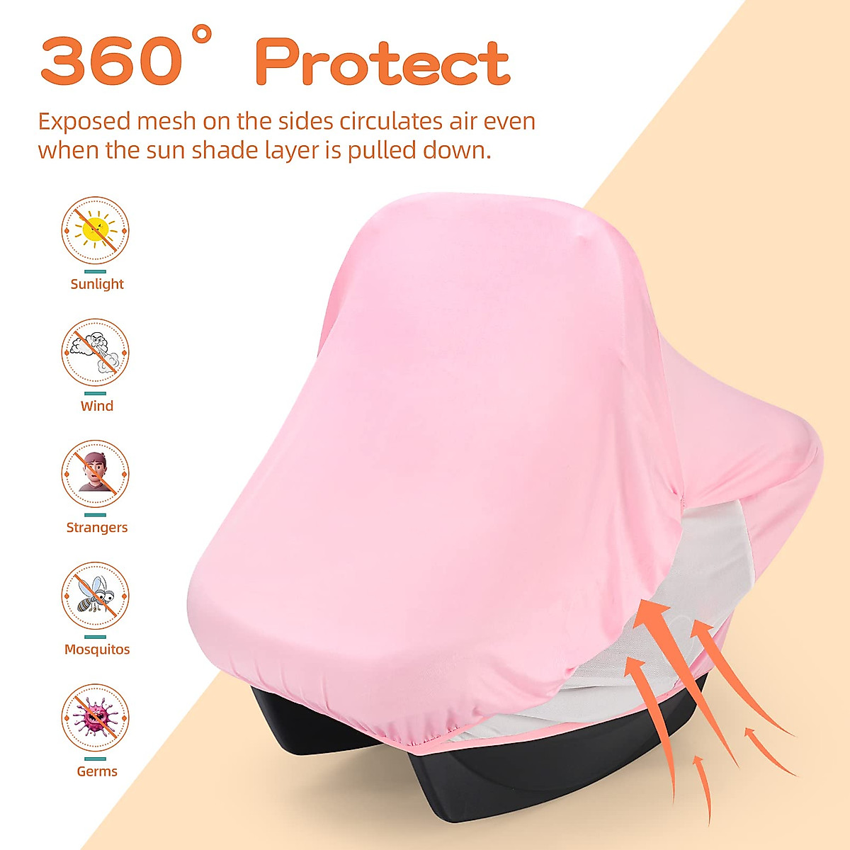 Baby Car Seat Cover - Cozy Sun & Bug Covers Infant Car Seat Covers for Babies Baby Canopy - Baby Carseat Cover Lightweight Stretchy Breathable Soft Comfortable