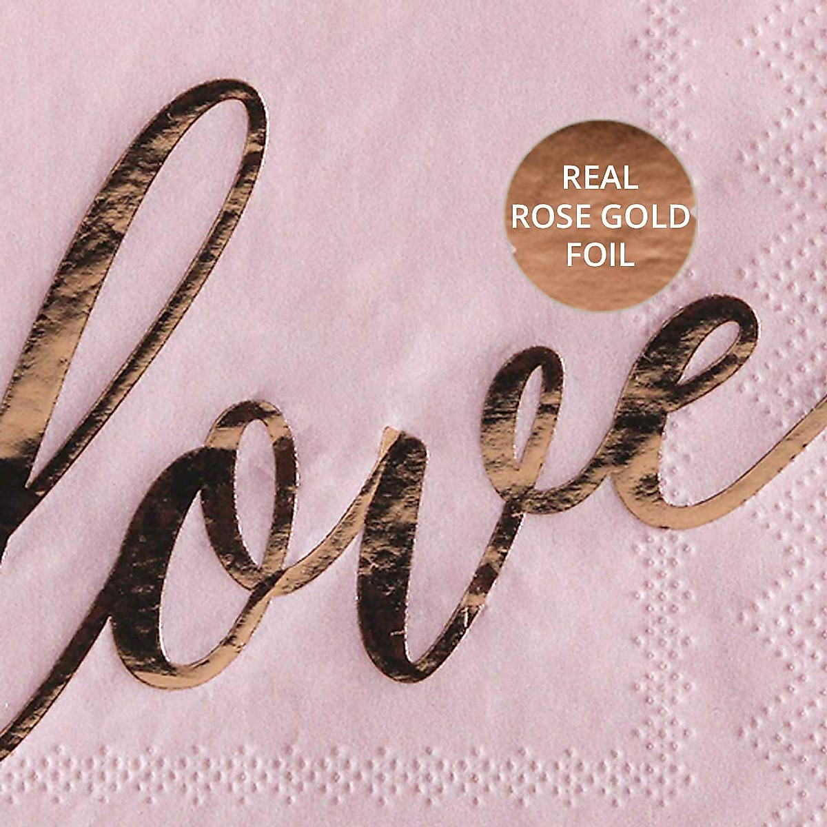 Andaz Press Pink with Rose Gold Scripted Love Saying Cocktail Napkins, Bulk 100-Pack Count 3-Ply Disposable Fun Beverage Napkins for Wedding, Bridal Shower, Bachelorette, Baby Shower, Valentine's Day