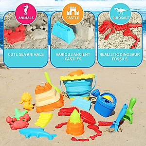 Elovien Beach Sand Toys Set, 24PCS Sandbox Toys with Mesh Backpack Bag Included 2 Foldable Buckets Pails, Sand Molds, Shovels, Rakes and Watering Can, Summer Outdoor Toys for Kids Toddlers Boys Girls