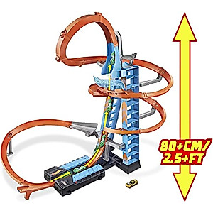Hot Wheels Toy Car Track Set Sky Crash Tower, More Than 2.5-Ft Tall with Motorized Booster, 1:64 Scale Toy Car