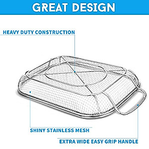 Grill Basket, Stainless Steel Grill Accessories Vegetables Grilling Basket BBQ Basket Barbecue Veggies Charcoal Grilling Topper Cookware for Outdoor Grill