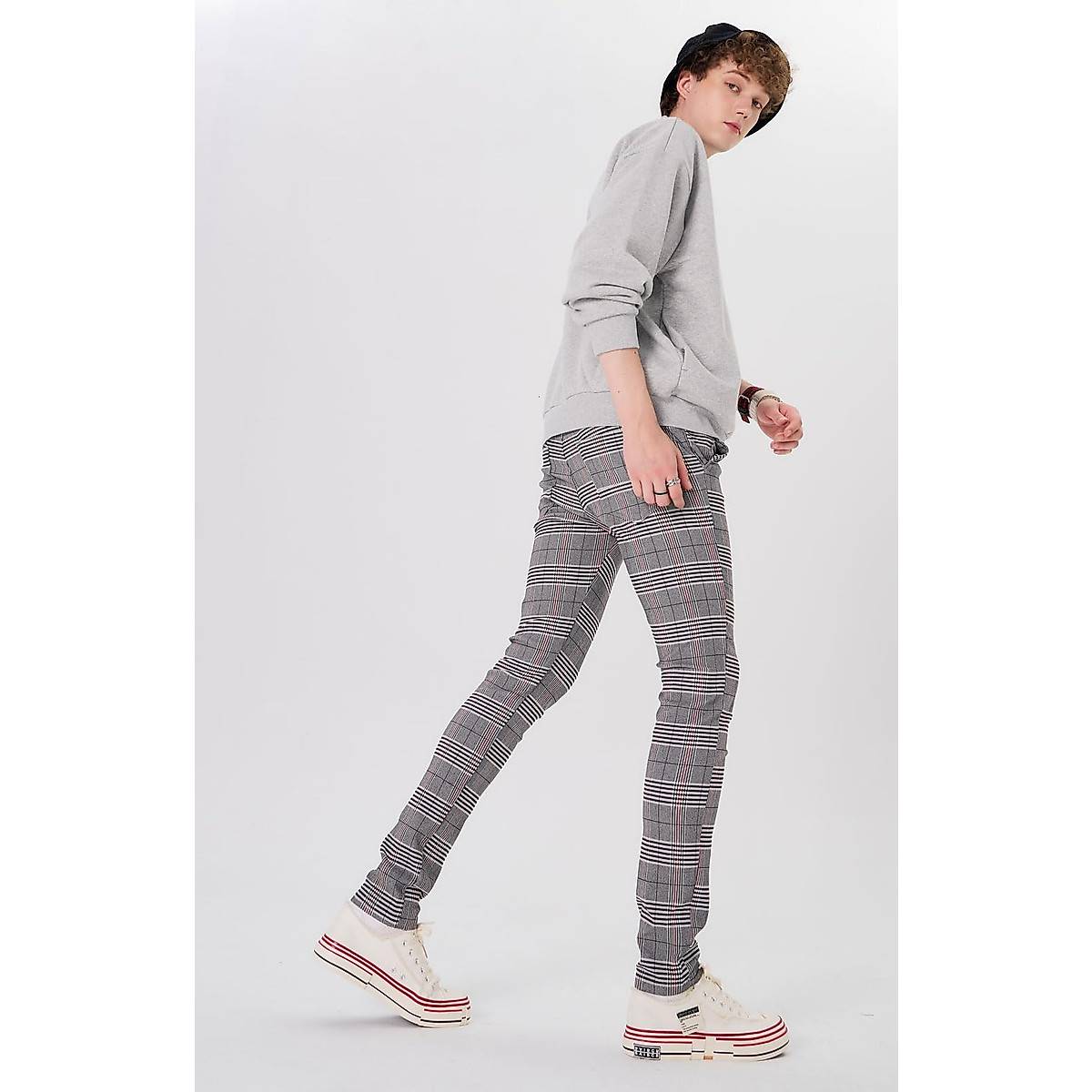 Plaid&Plain Men's Plaid Pants Skinny Dress Pants for Men Skinny Chino Pants Men 7301 Plaid-11-28X30