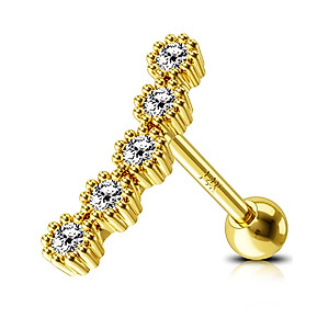 Jewseen 14K Solid Gold Helix Earrings CZ Curved Vine Upper Ear Piercing 16G Cartilage Earrings Flower Tragus Piercing Jewelry Stud Earring Conch Piercing for Women Men