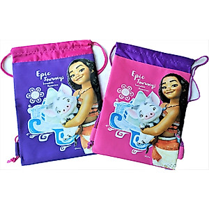 Set of 2 Disney Moana 10" X 14" Drawstring Backpack Heavy Duty Nylon Tote Bag Color