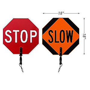 SmartSign 18 x 18 inch Handheld “STOP - SLOW” Paddle Sign with Handle, Double-Sided, Screen Printed, 120 mil Aluminum Composite, Multicolor, Made in USA