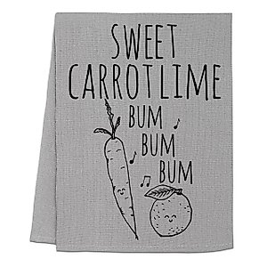 Sweet Carrot Lime, Funny Flour Sack Kitchen Towel, Sweet Housewarming Gift, Farmhouse Kitchen Decor, White (Gray)