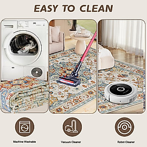 chunsemeiju Washable Non-Slip Floral Boho Area Rug, 4x6 Blue & Red Rugs for Living Room, 4x6ft Blue Rugs for Bedroom, Living Room, Home Office (Blue Red, 4'x6')