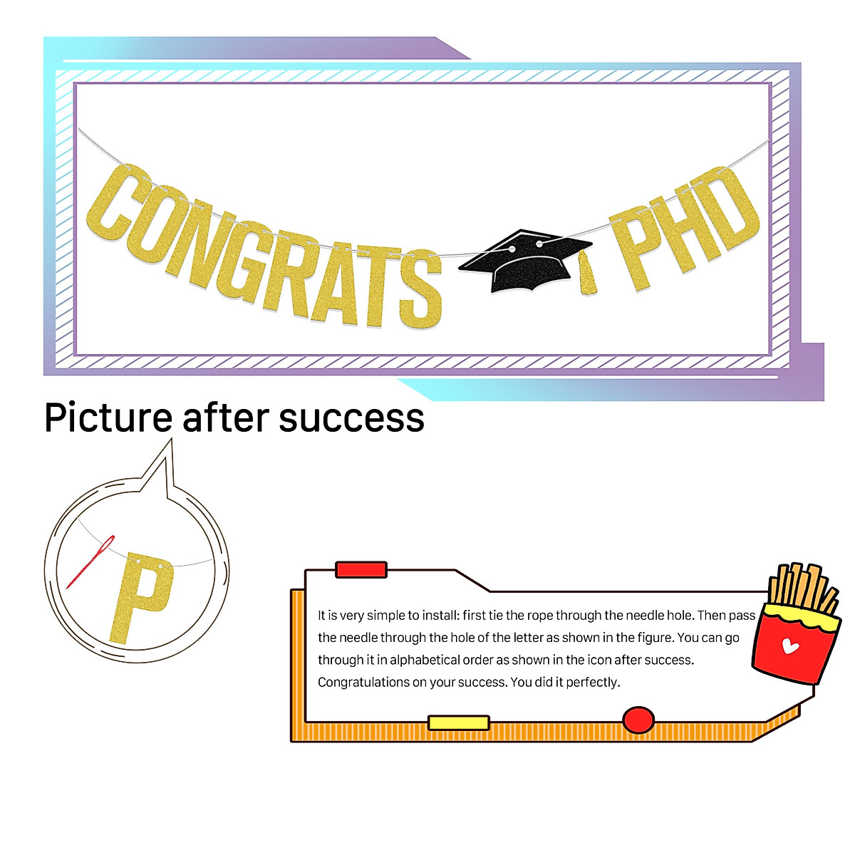 Congrats PHD Banner,Graduation Themed Class of 2024 Congrats Doctor Decorations，We are So Proud of You，Congratulations PHD College Graduation Party Supplies Black Gold