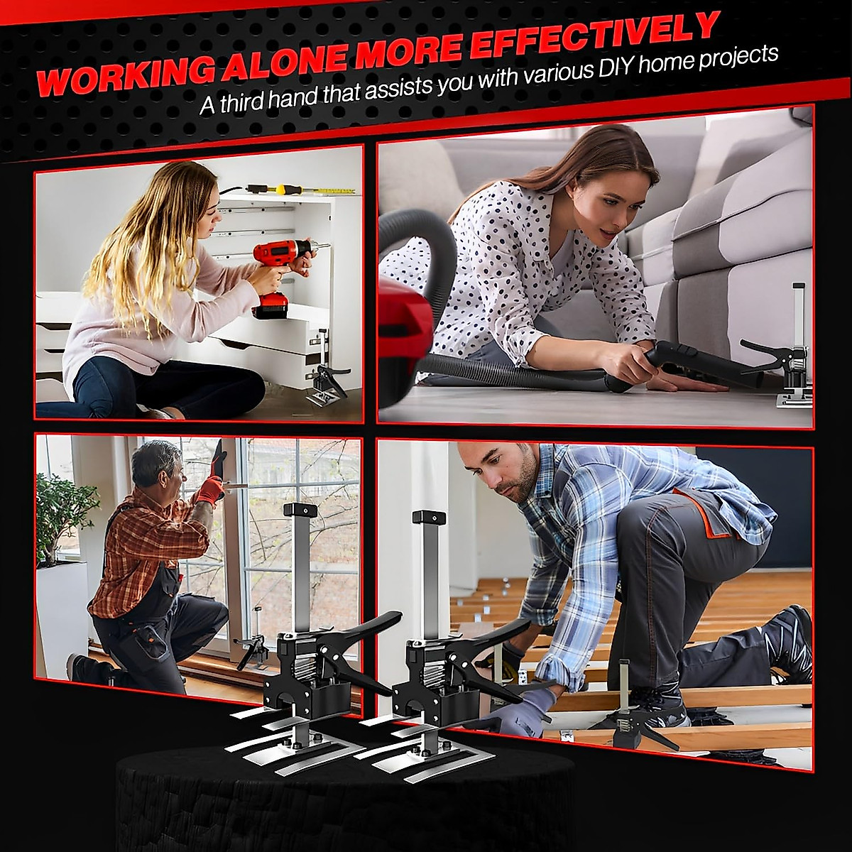 Juprodis 2 Pack Labor Saving Arm Jack, 220 LB Heavy Duty Furniture Lifter, 6.5 Inch Adjustable Height Drywall Lift, Utility Cabinet Jacks for Installing Cabinets, Doors, DYI Home Improvement, Black