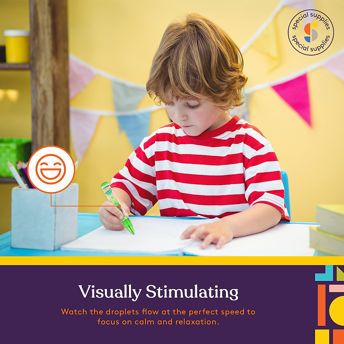 Special Supplies Liquid Motion Bubbler Pens, 6-Pack Colorful Hourglass Timer with Droplet Movement, Bedroom, Sensory Play, Cool Home or School (Pack of 6 Pens)