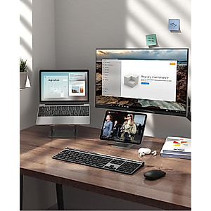 Wireless Keyboard and Mouse Combo, CHESONA Bluetooth Rechargeable Full Size Mulit-Device (Bluetooth 5.0+3.0+2.4G) Wireless Keyboard Mouse Combo for Mac OS/iOS/Windows/Android (Silver Black)