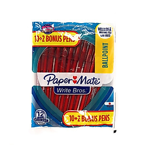 Paper Mate Write Bros. Ballpoint Pen 1.0 mm Medium 12-Pack (Red)