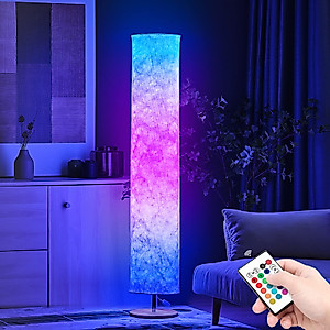Soft Light Floor Lamp, 52" Simple Design Morden Slim RGB 7 Color Changing LED Tyvek Fabric Shade Dimmable Remote Control & 2 Smart LED Bulbs Standing Lamp for Living Room Bedroom Game Room